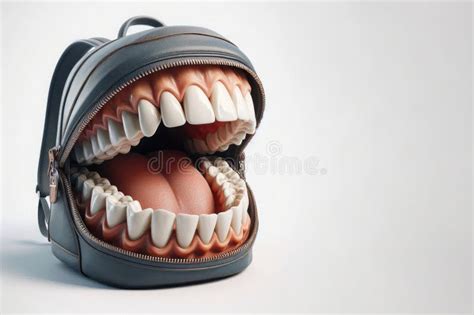 Open Backpack With Teeth And Tongue Space For Text Stock Image
