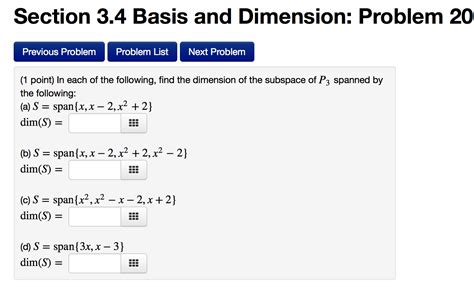 solved section 3 4 basis and dimension problem 20 previous