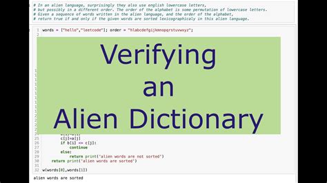 Verifying An Alien Dictionary Leetcode Challenge In Python Youtube