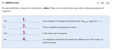 Solved 4 Anova Terms Aa Aa E For Each Definition Choose