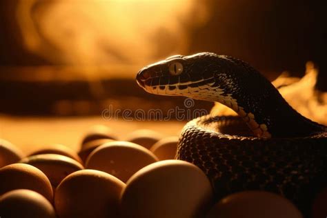 Snake On Eggs Python Of Many Colors Like Burmese Python Or Viper Stock