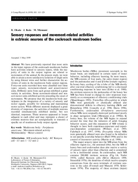 Pdf Mushroom Body Neuron Activity In Cockroaches