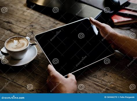 Hands Holding Tablet Computer Stock Image Image Of Media Copy