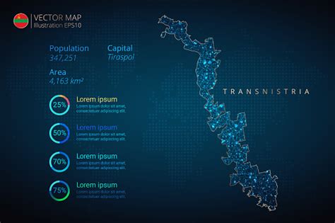 트란스니스트리아 지도 인포그래픽 벡터 템플릿은 파란색 배경에 추상적인 기하학적 메쉬 다각형 조명 개념을 가지고 있다 다이어그램