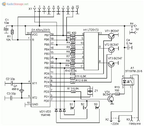 Схема таймера с обратным отсчетом на микроконтроллере Attiny2313