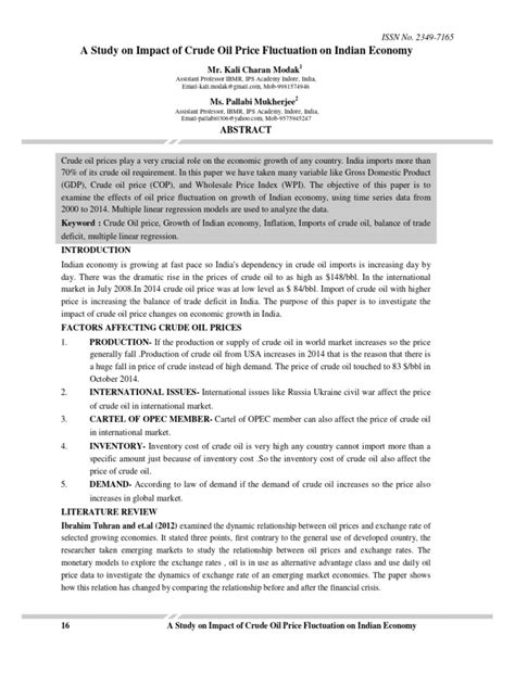 Crude Oil Market And Its Impact On Indian Economy Download Free Pdf Coefficient Of