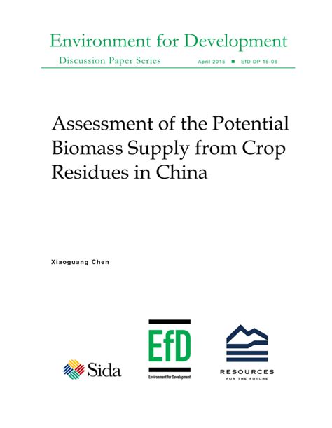 Assessment Of The Potential Biomass Supply From Crop Residues In China