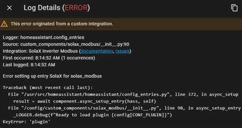 Error On KeyError Plugin Issue Wills Homeassistant Solax Modbus GitHub