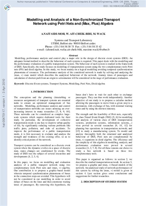 Pdf Modelling And Analysis Of A Non Synchronized Transport Network