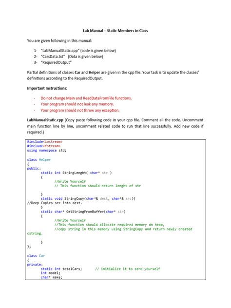 152 Lab Manual Static Members In Class Pdf Software