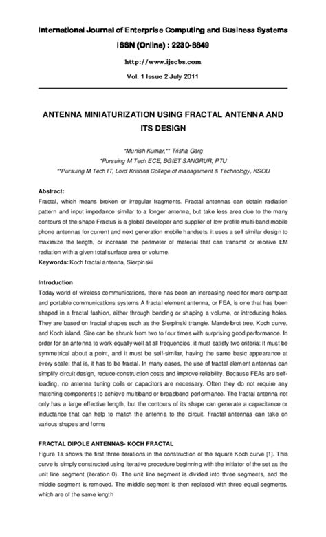 Pdf Antenna Miniaturization Using Fractal Antenna And Its Design