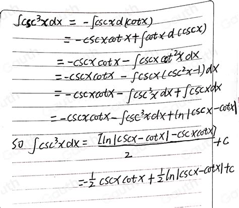 solved 6 ∈t csc 3xdx 1 2 csc x cot x 1 2 ln [csc x cot x ] c
