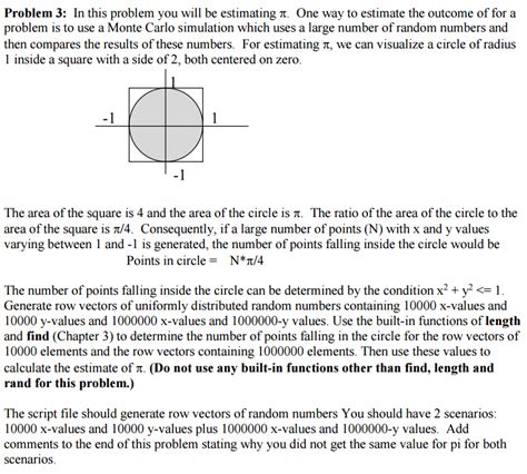 Solved In This Problem You Will Be Estimating Pi One Way To Chegg Com