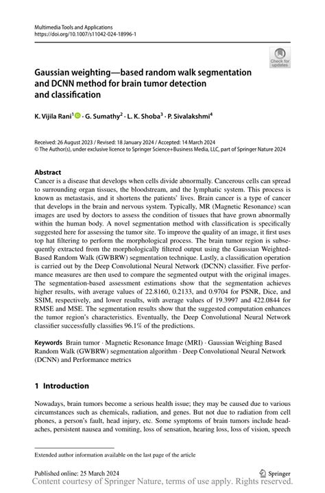 Gaussian Weighting—based Random Walk Segmentation And Dcnn Method For Brain Tumor Detection And