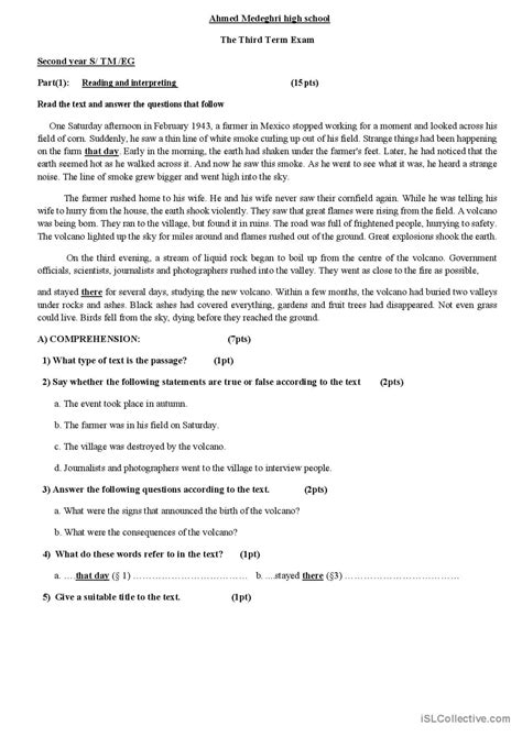 2nd Year Scientific Stream Exam 3 Gu… English Esl Worksheets Pdf And Doc