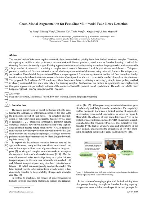 Pdf Cross Modal Augmentation For Few Shot Multimodal Fake News Detection