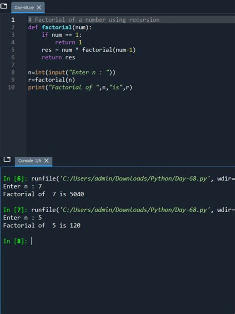 100daysofcodechallenge python recursion factorialcalculation