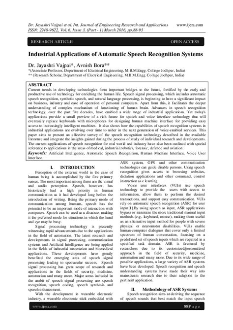 Pdf Industrial Applications Of Automatic Speech Recognition Systems