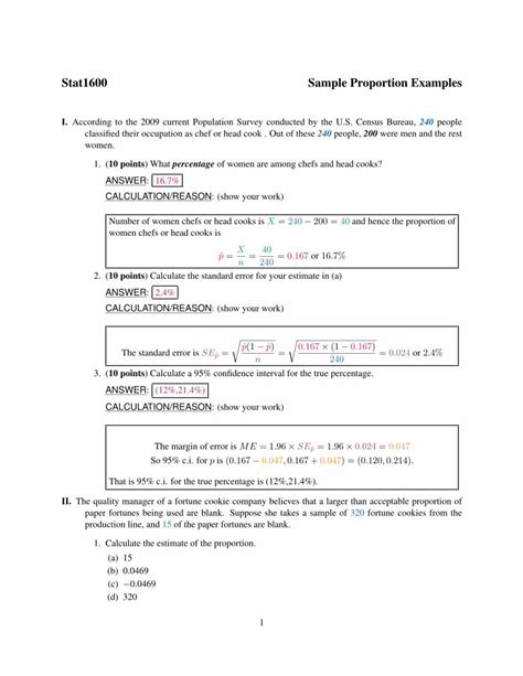 Pdf Stat1600 Sample Proportion Examples · Stat1600 Sample Proportion Examples I