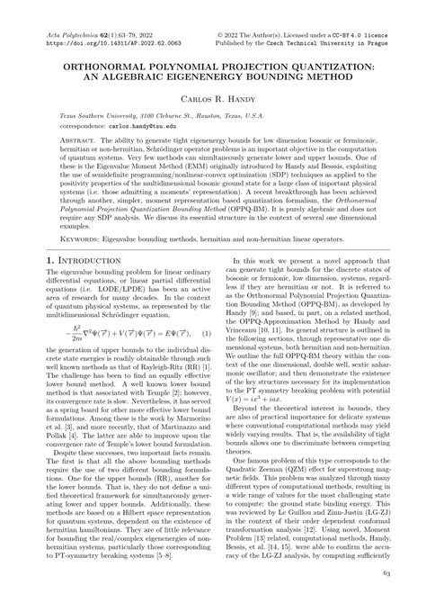 Pdf Orthonormal Polynomial Projection Quantization An Algebraic Eigenenergy Bounding Method