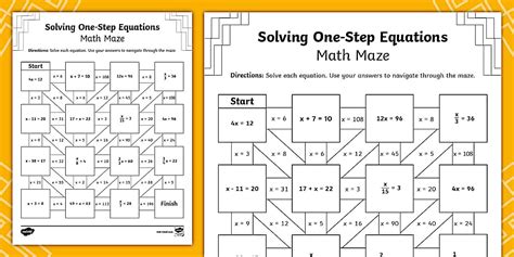 Sixth Grade Solving One Step Equations Math Maze