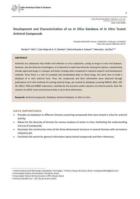 Pdf Development And Characterization Of An In Silico Database Of In Vitro Tested Antiviral