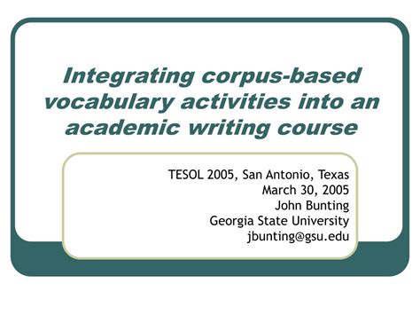 Ppt Integrating Corpus Based Vocabulary Activities Into An Academic