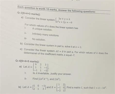 A Consider The Linear System Chegg