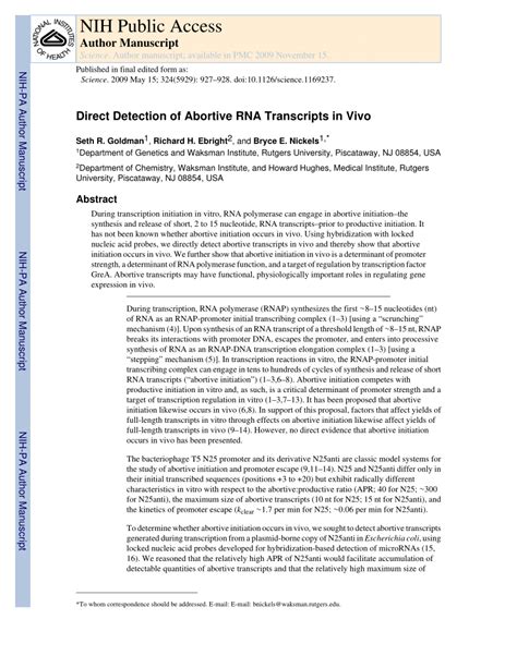 Pdf Direct Detection Of Abortive Rna Transcripts In Vivo