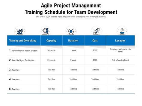 Agile Project Management Training Schedule For Team Development Presentation Graphics