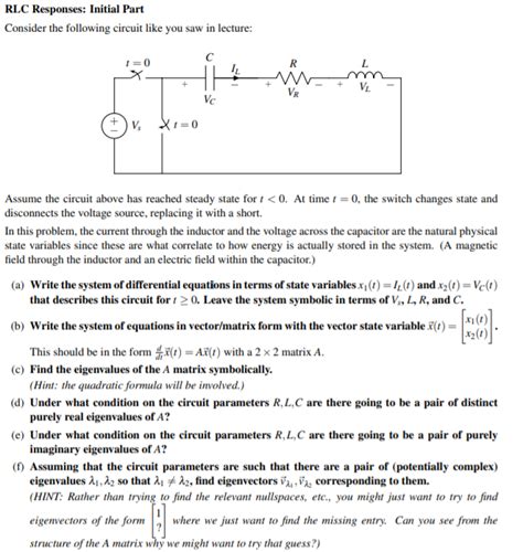 Solved Rlc Responses Initial Part Consider The Following