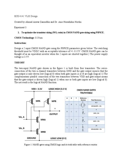 ece 4141 experiment 3 cmos nand transistors sizing simulation using