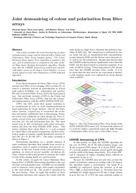 Pdf Joint Demosaicing Of Colour And Polarisation From Filter Arrays
