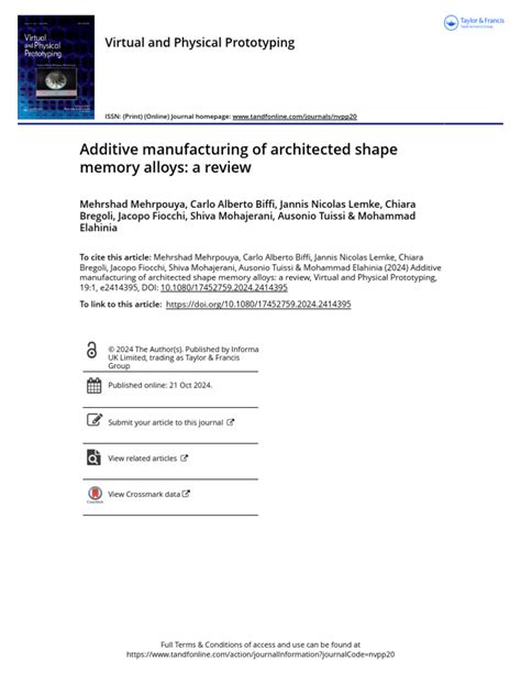 Additive Manufacturing Of Architected Shape Memory Alloys A Review