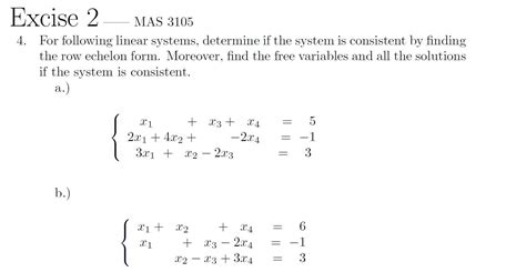 solved 4 for following linear systems determine if the