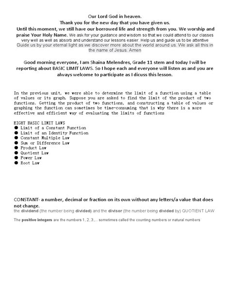 Basic Limit Laws Pdf