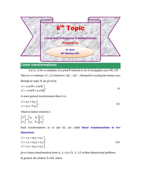 6 linear and orthogonal transformations pdf matrix mathematics