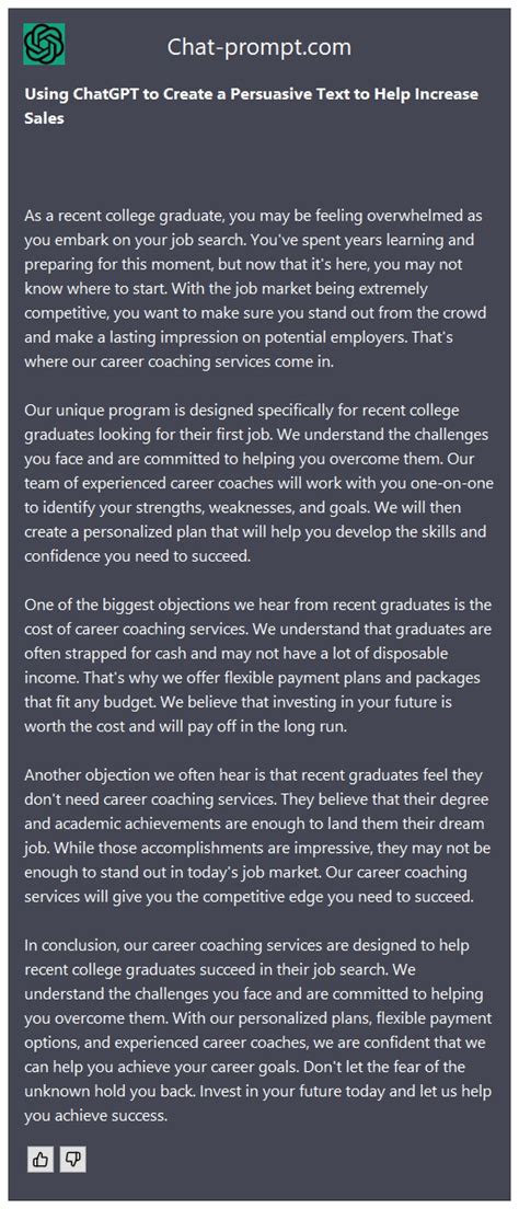 Using Chatgpt To Create A Persuasive Text To Help Increase Sales Free Chatgpt Prompt Chat Prompt