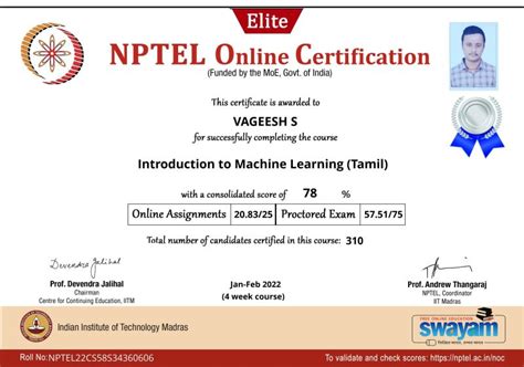 Vageesh Sundar On Linkedin Nptel Iitmadras Elitesilver