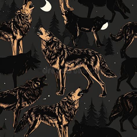 Two Wolves Are Howling In Front Of A Large Full Moon The Scene Is Set
