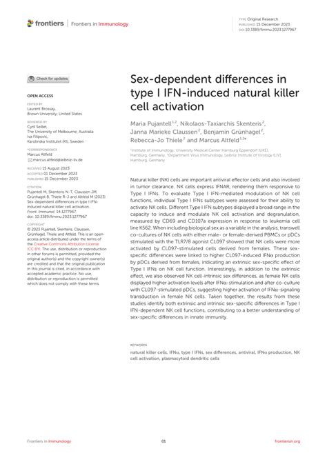 Pdf Sex Dependent Differences In Type I Ifn Induced Natural Killer