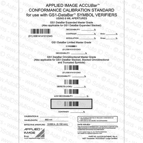 Gs1 Calibrated Conformance Standard Test Card For Datamatrix 2d Bar Code Verifiers Auto Id