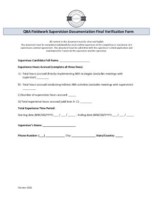 Fillable Online QBA Fieldwork Supervision Documentation Final Verification Form Fax Email Print