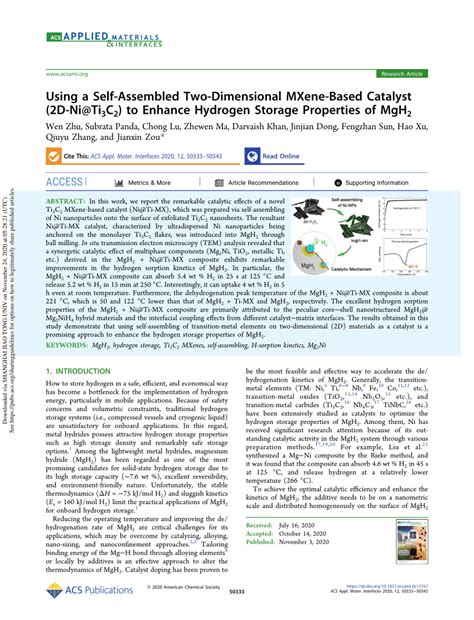 Pdf Using A Self Assembled Two Dimensional Mxenes Based Catalyst 2d
