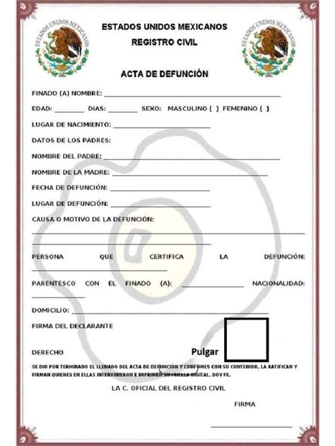Acta De Defunción Pdf