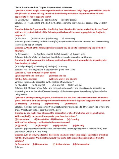 Ncert Science Exempler Chapter 5 Separation Of Substances Class 6 Pdf