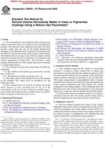 ASTM D6093 97 2003 Standard Test Method For Percent Volume Nonvolatile Matter In Clear Or