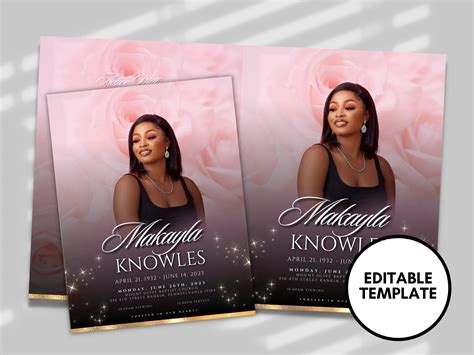 85x 11 Light Pink Obituary Template 4 Pages Pink Style Funeral Pr