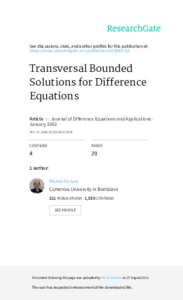 Pdf Transversal Bounded Solutions For Difference Equations