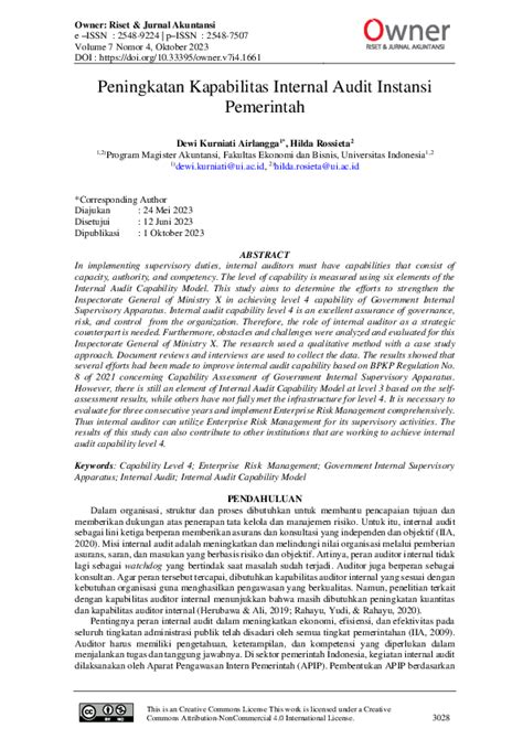 Pdf Peningkatan Kapabilitas Internal Audit Instansi Pemerintah